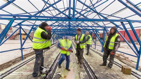 Tram Rails At The Stage Of Their Installation And Integration Into Concrete Plates On The Road