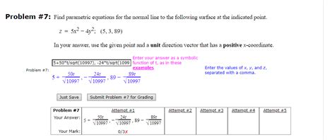 solved problem 7 find parametric equations for the normal