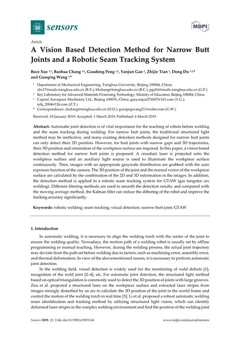Pdf A Vision Based Detection Method For Narrow Butt Joints And A Robotic Seam Tracking System