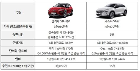 전기차 Vs 수소차 당신의 선택은코나ev 넥쏘 단순비교