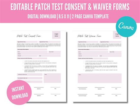 Editable Patch Test Consent Form Disclaimer Form Waiver Form Etsy
