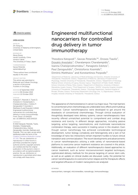 Pdf Engineered Multifunctional Nanocarriers For Controlled Drug