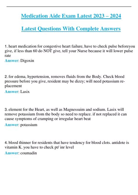 Medication Aide Exam Latest 2023 2024 Latest Questions With Complete Answers Medication Aide
