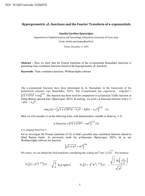 Pdf Hypergeometric 0f3 Functions And The Fourier Transform Of κ Exponentials