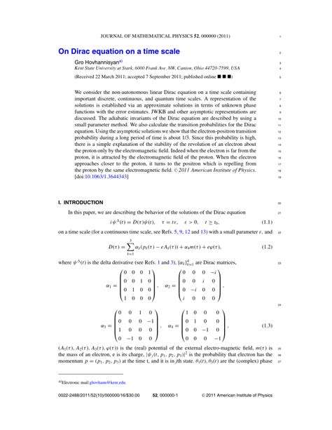 Pdf On Dirac Equation On A Time Scale