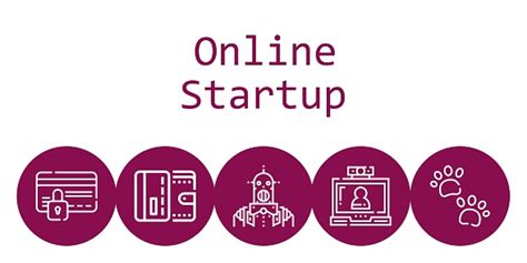 온라인 스타트업 아이콘이 있는 온라인 스타트업 배경 개념 아이콘 관련 로봇 화상 통화 발권 지갑 신용 카드 경제에 대한 스톡 벡터 아트 및 기타 이미지 Istock