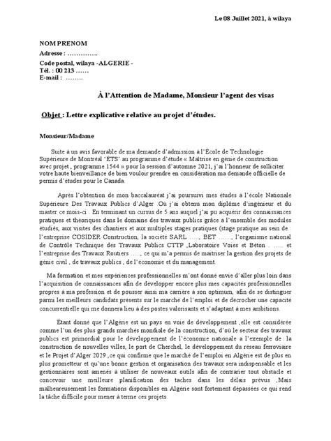 Lettre Explicative V 2 0 Pdf Canada