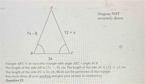 Solved Diagram Not Accurately Drawn Triangle Abc Is An Isosceles Triangle With Angle Angle Acb