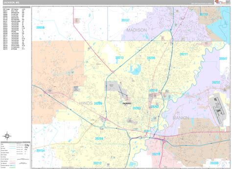 Jackson Mississippi Wall Map Premium Style By Marketmaps Mapsales