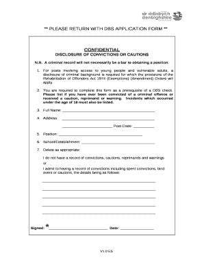 PLEASE RETURN WITH DBS APPLICATION Doc Template PdfFiller