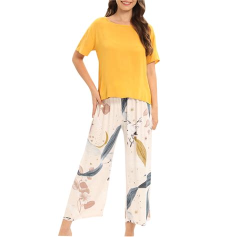 Oalirro Pajamas For Women Set Casual Long Sleeve Top With Long Pants