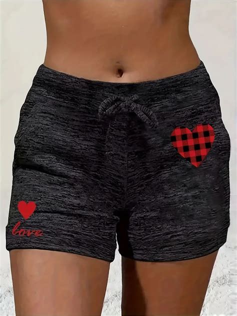 하트 프린트 반바지 캐주얼 드로스트링 허리 여름 반바지 여성 의류 Temu