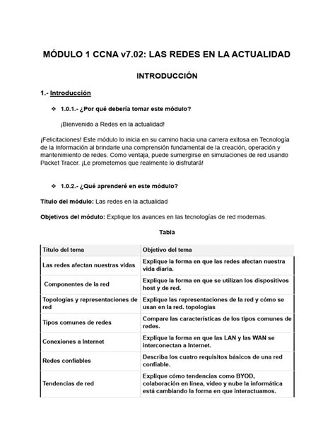 MÓdulo 1 Ccna V7 Pdf Red De Computadoras Calidad De Servicio