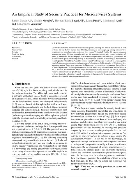 PDF An Empirical Study Of Security Practices For Microservices Systems