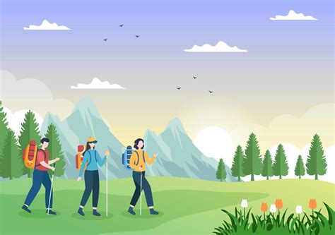 Adventure Tour On The Theme Of Climbing Trekking Hiking Walking Or Vacation With Forest And