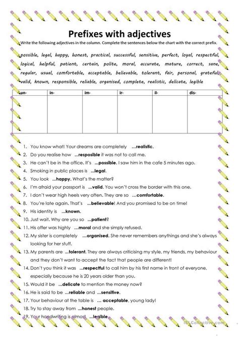 Prefixes With Adjectives English Esl Worksheets