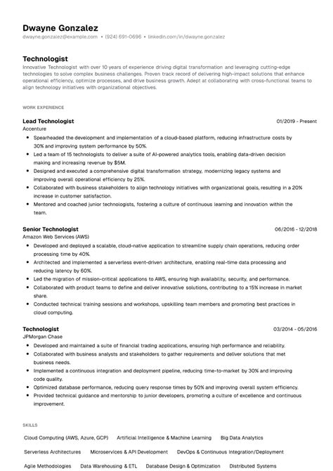 Technologist Resume Example And Writing Guide