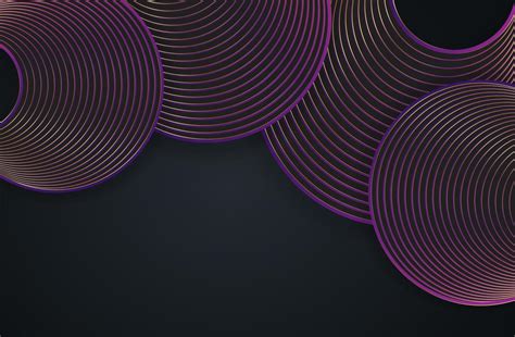 Abstract Fashion Gold And Purple Circles Curved Round Lines On Black Background With Lighting