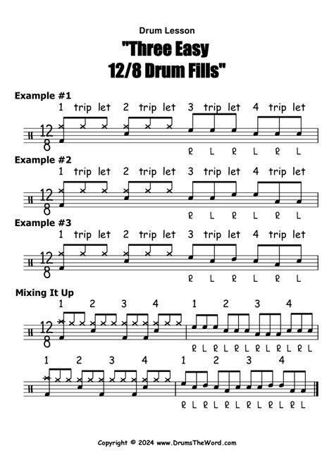 Three Easy 12 8 Drum Fills Free Video Drum Lesson And Sheet Music