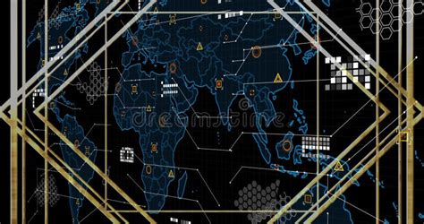 Animation Of World Map With Data Points On Digital Grid Background