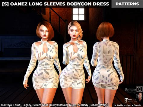 Second Life Marketplace [s] Oanez Long Sleeves Bodycon Dress Patterns
