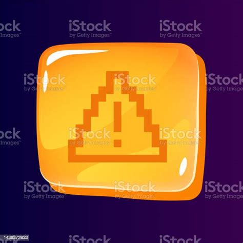 warning glossy ui button with pixelated icon stock illustration