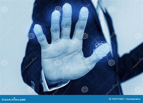Businessman Scan Fingerprints On Screen Security System Technology Concept Stock Image Image