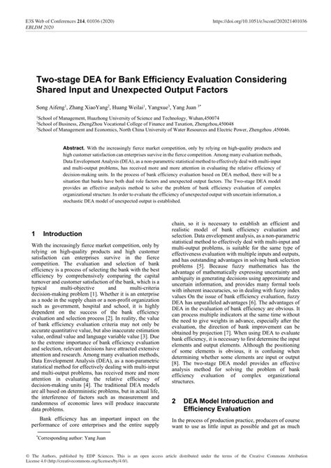 Pdf Two Stage Dea For Bank Efficiency Evaluation Considering Shared