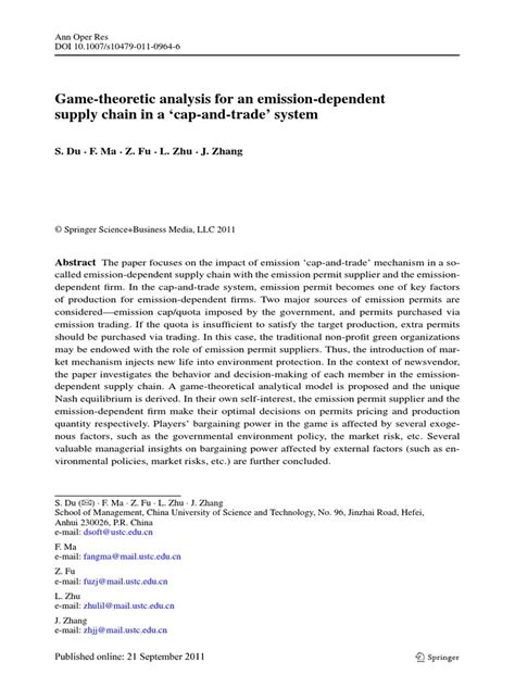 Game Theoretic Analysis For An Emission Dependent Pdf Emissions