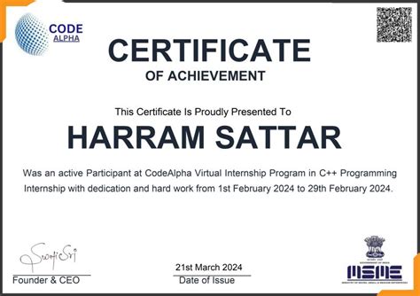 Completed My C Internship 💼 Learned A Lot Harram Sattar Posted On