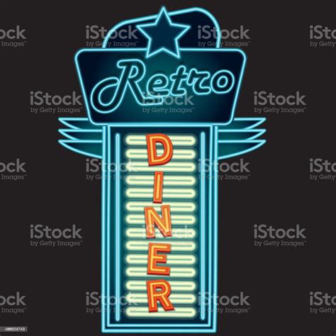 Late Night Retro Vertical Diner Neon Sign Stock Illustration Download