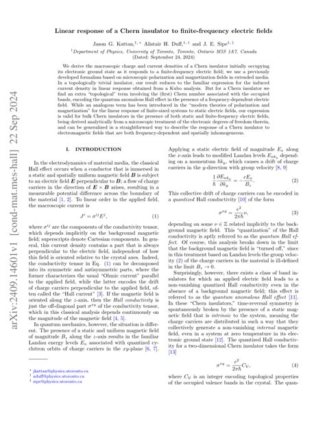 Pdf Linear Response Of A Chern Insulator To Finite Frequency Electric Fields