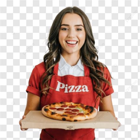 A Pizza Delivery Girl Holding Hot Isolated On White Background A Pizza