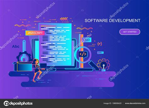 Modern Gradient Flat Line Concept Web Banner Software Development