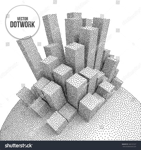 Wireframe Mesh Dotwork Boxes Halftone Growing Stock Vector Royalty