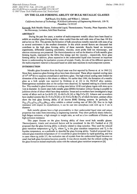 On The Glass Forming Ability Of Bulk Metallic Glasses Scientificnet