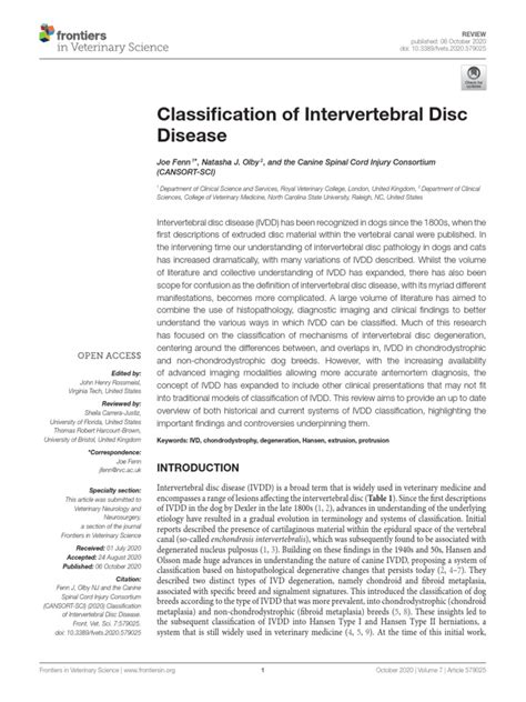 Classification Of Intervertebral Disc Disease 2020 Pdf Vertebral