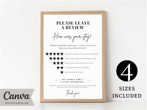 5 Star Rating Explanation Sign Template Editable Airbnb Star Rating
