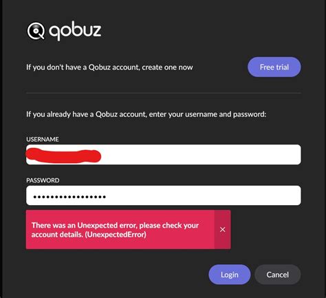 No Connection To Qobuz Unexpected Error When Logging In Update To