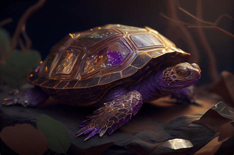 Premium Ai Image A Turtle With A Purple Shell On Its Head