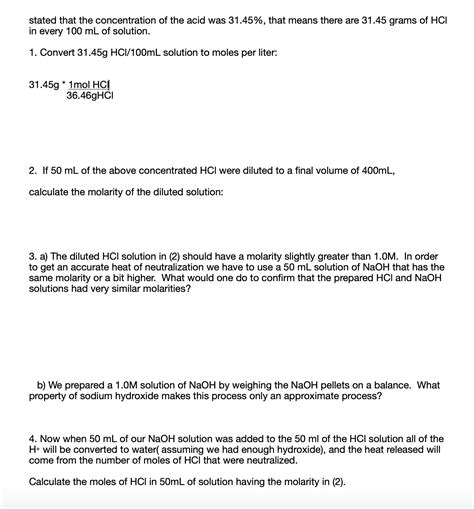Solved If ML Of The Above Concentrated HCl Were Diluted Chegg Com