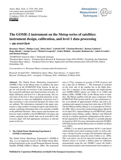Pdf The Gome 2 Instrument On The Metop Series Of Satellites