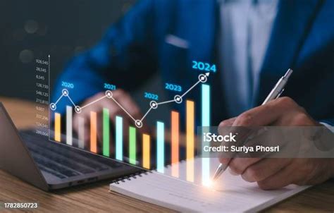 2024년 사업 재무 계획 시장 개념 2023년부터 2024년까지 이익 성장 성과 교육 추세 상승 금융 성장 그래프 자금 수익 사업가는 작업의 수익성을 분석합니다 2022