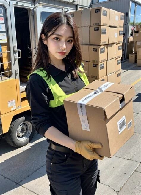 블라인드 블라블라 컴퓨터로 그린 대한통운 택배박스 라벨링하는 여자 직원