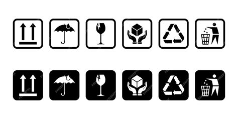 Insieme Dei Simboli Del Carico Fragile Su Priorità Bassa Bianca Icone Per Confezione Vettore