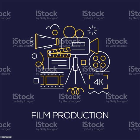 일러스트 필름 제작 개념의 벡터 집합입니다 웹 페이지 배너 포스터 인쇄 등을 위한 라인 아트 스타일 배경 디자인 벡터 일러스트레이션 영화에 대한 스톡 벡터 아트 및 기타