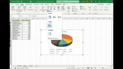 How To Insert A 3d Pie Chart In Excel Youtube