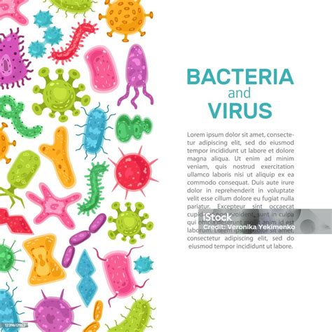 미생물과 텍스트에 대한 장소와 의료 다채로운 배경 바이러스와 박테리아와 벡터 배경입니다 의학 의료 질병 예방 기사 뉴스 광고에 대한 배너 0명에 대한 스톡 벡터 아트 및