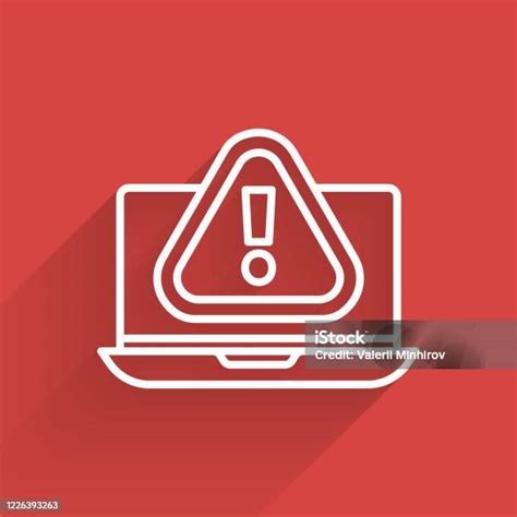 긴 그림자로 격리 느낌표 아이콘 흰색 라인 노트북 경고 메시지 스마트 폰 알림 벡터 일러스트레이션 개념에 대한 스톡 벡터 아트 및 기타 이미지 Istock