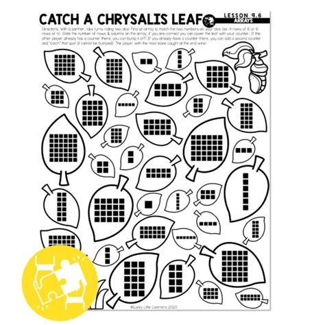 Lucky To Learn Math Lesson 96 Arrays Collaboration Catch A Chrysalis Leaf Lucky